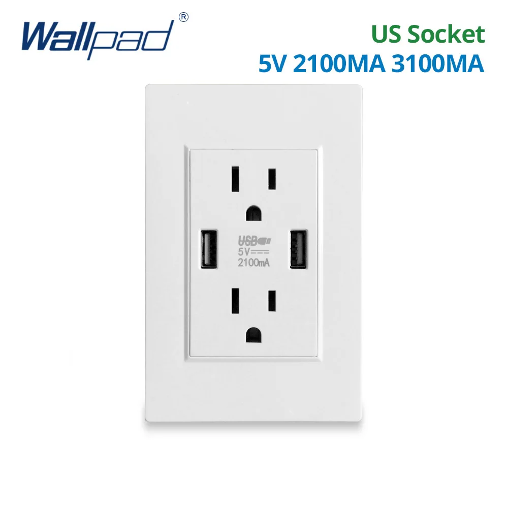 US Socket With 2 USB Port Charger 5V 2100mA 3100MA White Wallpad Luxury ...