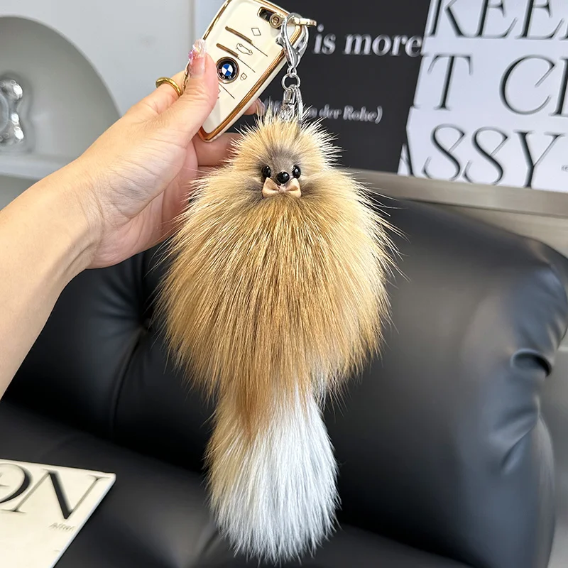 Cute Fox Fur Keychain Real Fox Toys Pompom Plush Animal Toy Bag Pendant ...