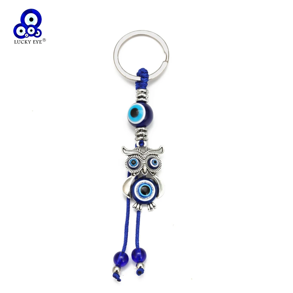 Lucky Eye Alloy Owl Pendant Keychain Turkish Evil Eye Bead Key Chain ...