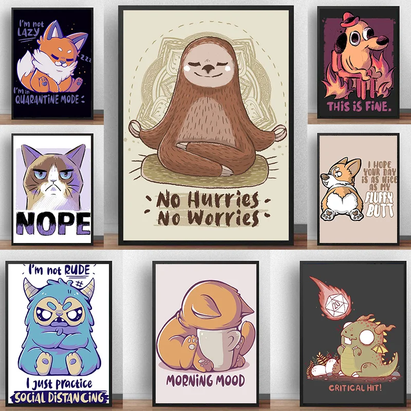 Funny-Animal-Quotations-Poster-Cartoon-Cute-No-Hurries-Social ...