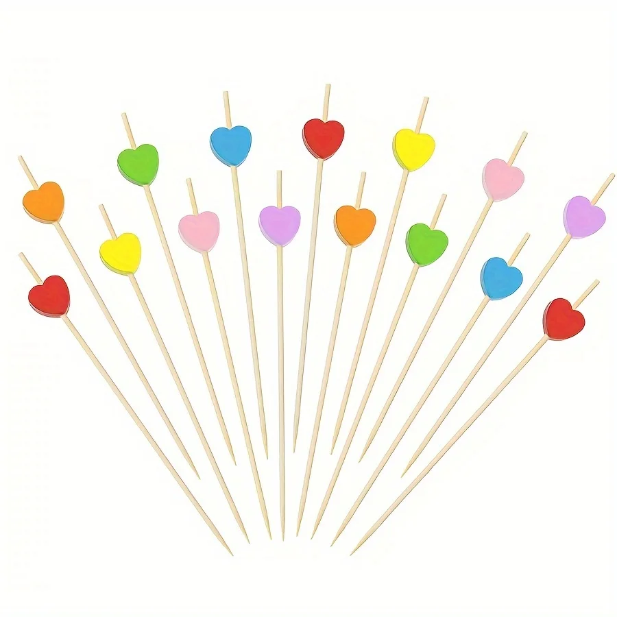 100pcs Bamboo Toothpicks Plastic Heart Shape Cocktail Picks for ...