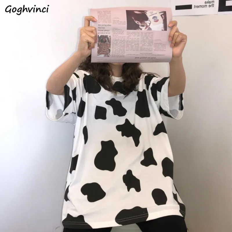 Short Sleeve T-shirts Women Cow Pattern Printed Harajuku Casual Sweet ...