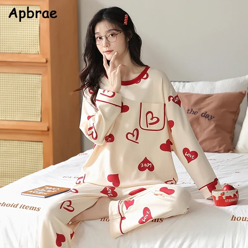 Pijamas-con-estampado-de-coraz-n-para-mujer-conjuntos-de-pijamas-suaves ...