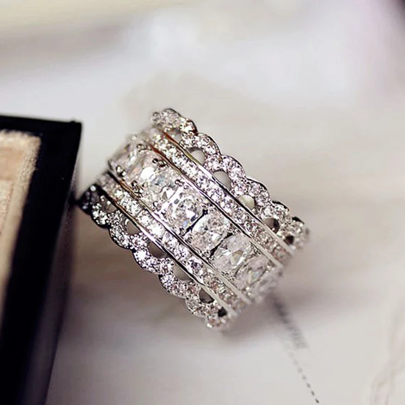 Huitan-Silver-Color-Wide-Rings-for-Women-Micro-Paved-Cubic-Zirconia ...