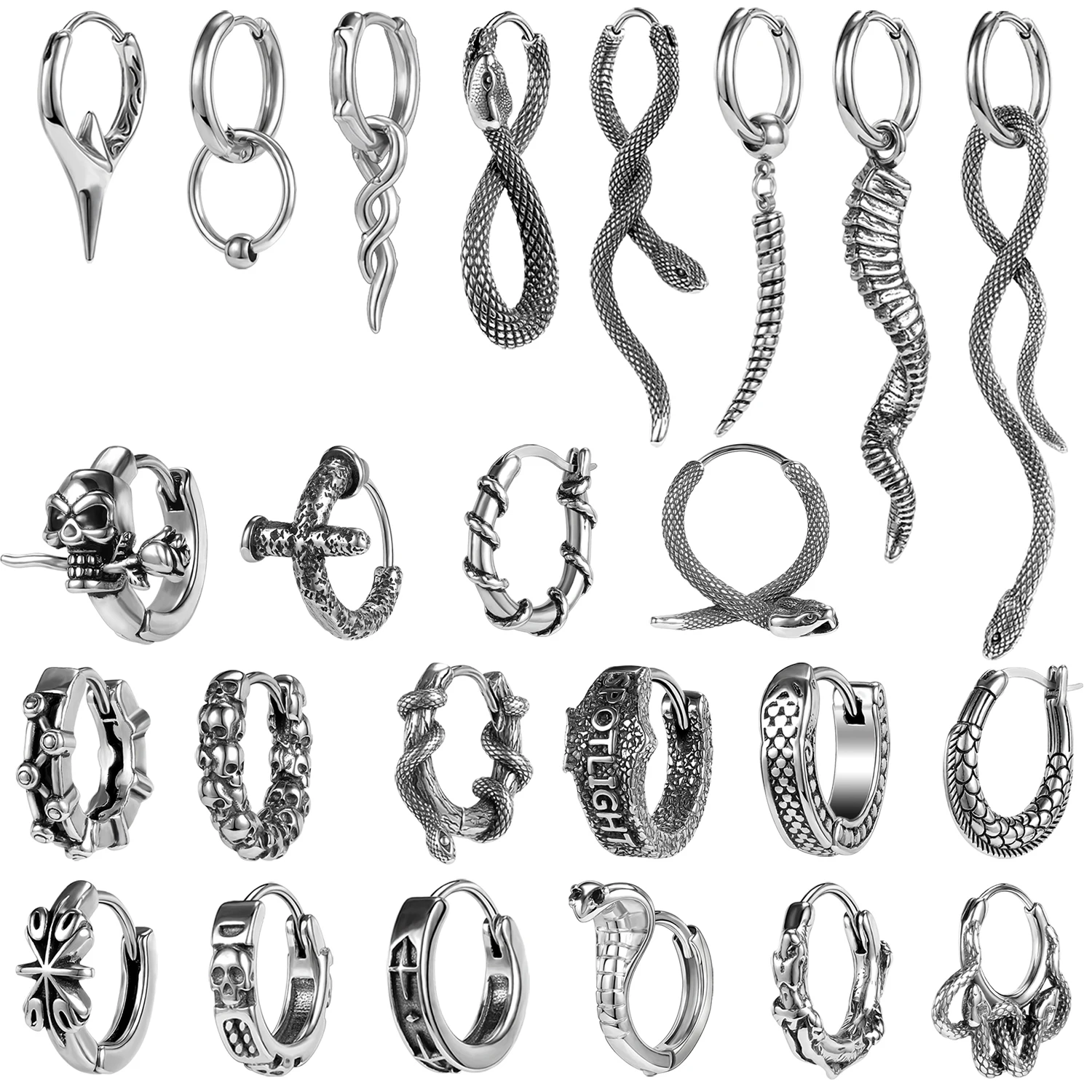 ZS-2pcs-lot-Skull-Snake-Hoop-Earring-for-Men-Stainless-Steel-Round ...