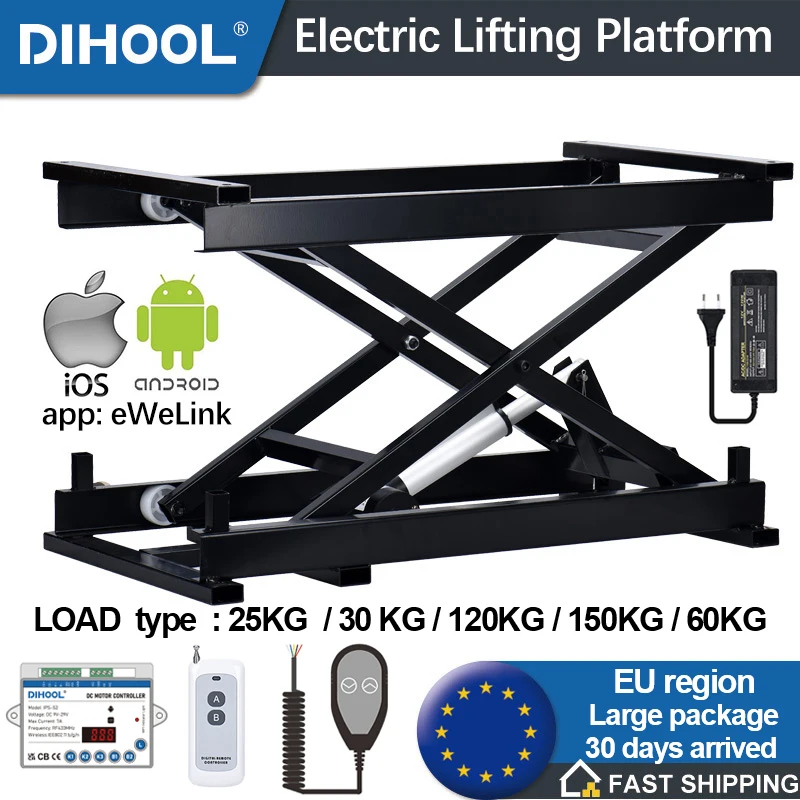 Electric-Lift-Table-Stand-Platform-60-120-150kg-Load-Tea-Coffee-Table ...