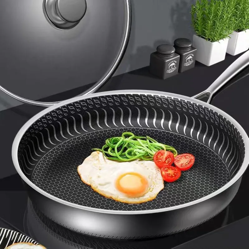 316-Stainless-Steel-Uncoated-Honeycomb-Non-Stick-Frying-Pan-Household ...