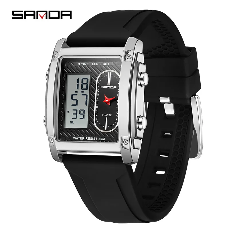 SANDA 3328 Square Men's Electronic Watch Fashion Cool Analog Digital ...