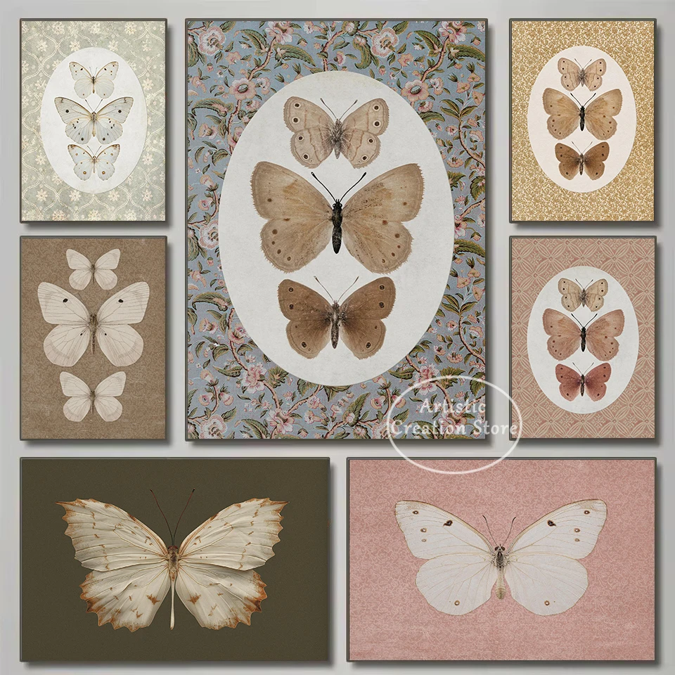 Vintage Dark Moody Sage Green White Butterfly Insect Cottagecore ...