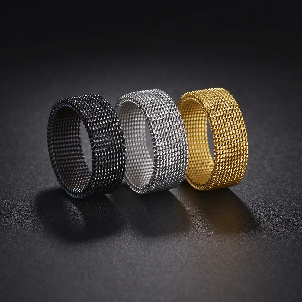 Fashion Elastic Mesh Chain Rings Titanium Stainless Steel Rings For Men ...