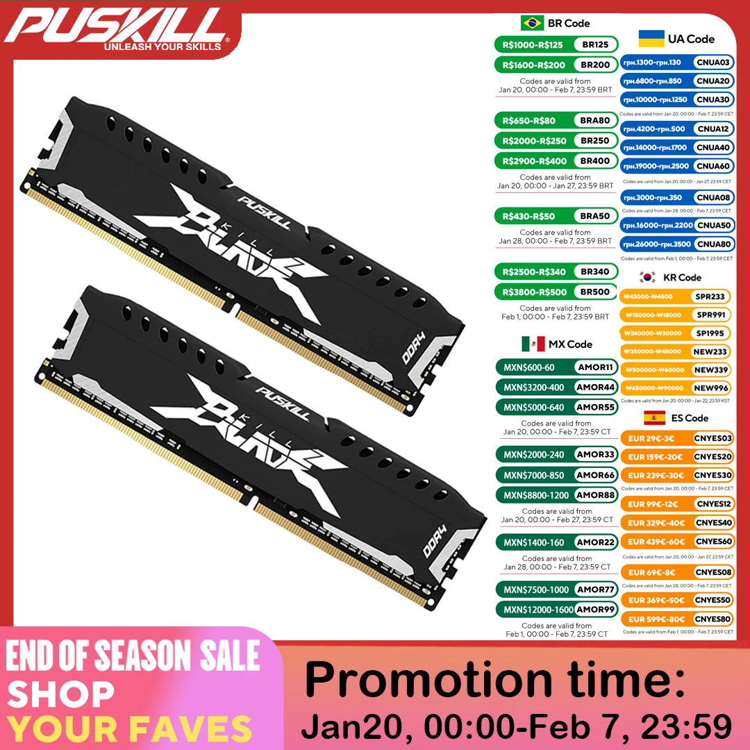 Memoria RAM PUSKILL DDR4 16GB 8GB 1.2V 3200MHz 2666MHz Computadora de ...