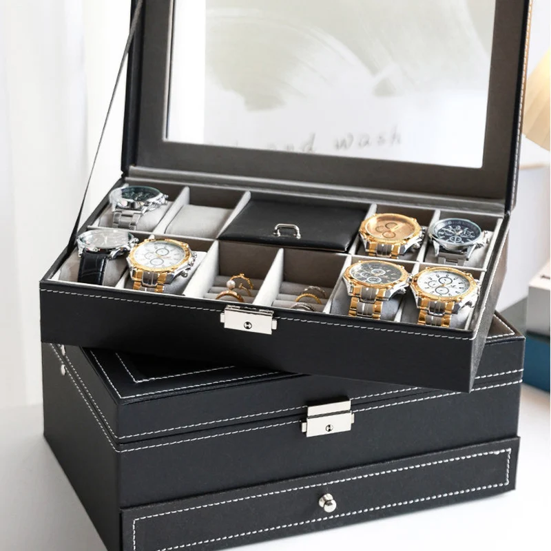 2/3/6-Slot High-end Watch Box Watch Organizer with Lock Removable ...