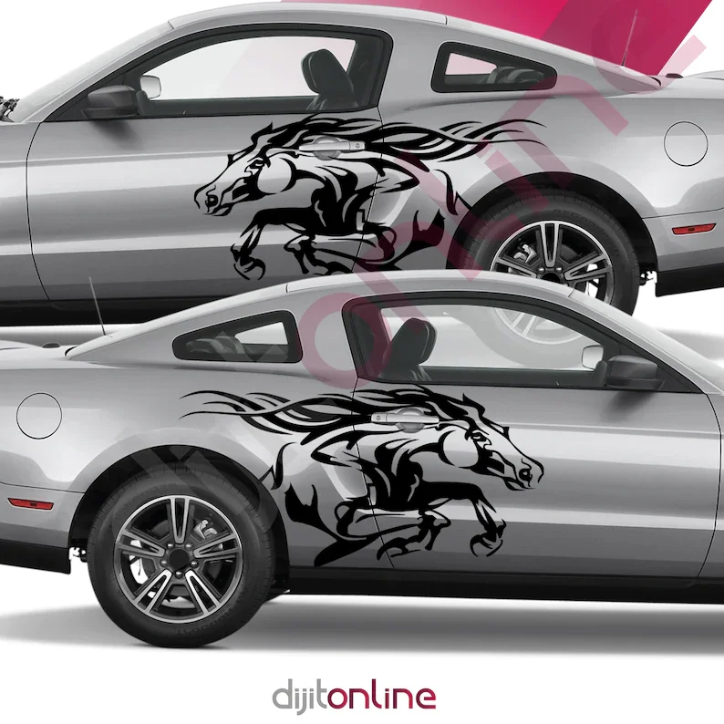 2PCSx2-Horse-Running-Fits-Mustang-Pony-Grunge-Tattoo-Design-Tribal-Door ...