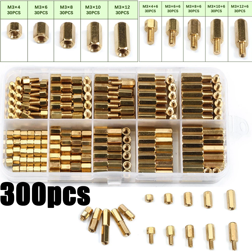 300Pcs-M2-M3-Hex-Head-Copper-Pillar-Brass-Standoff-Spacer-Screws ...