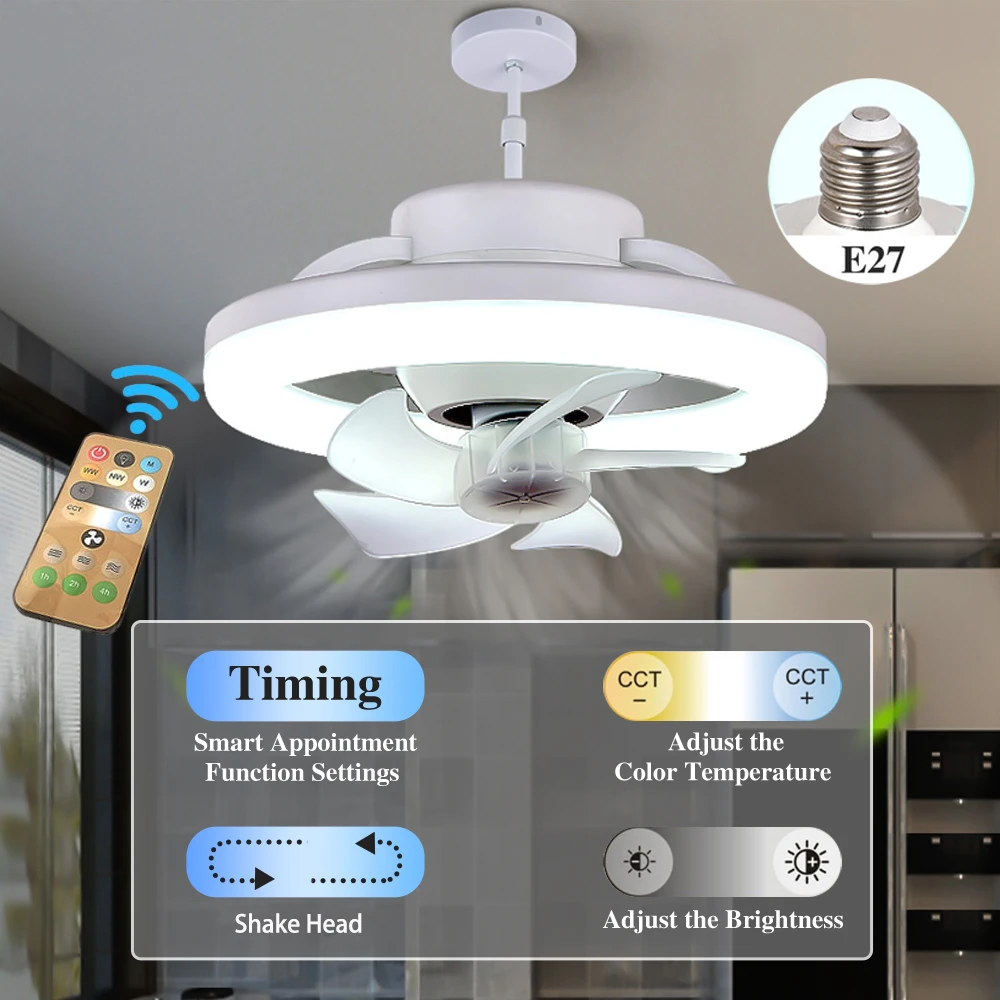 Electric Ceiling Fan With Light And Control 360° Shake Head 3 Colors ...