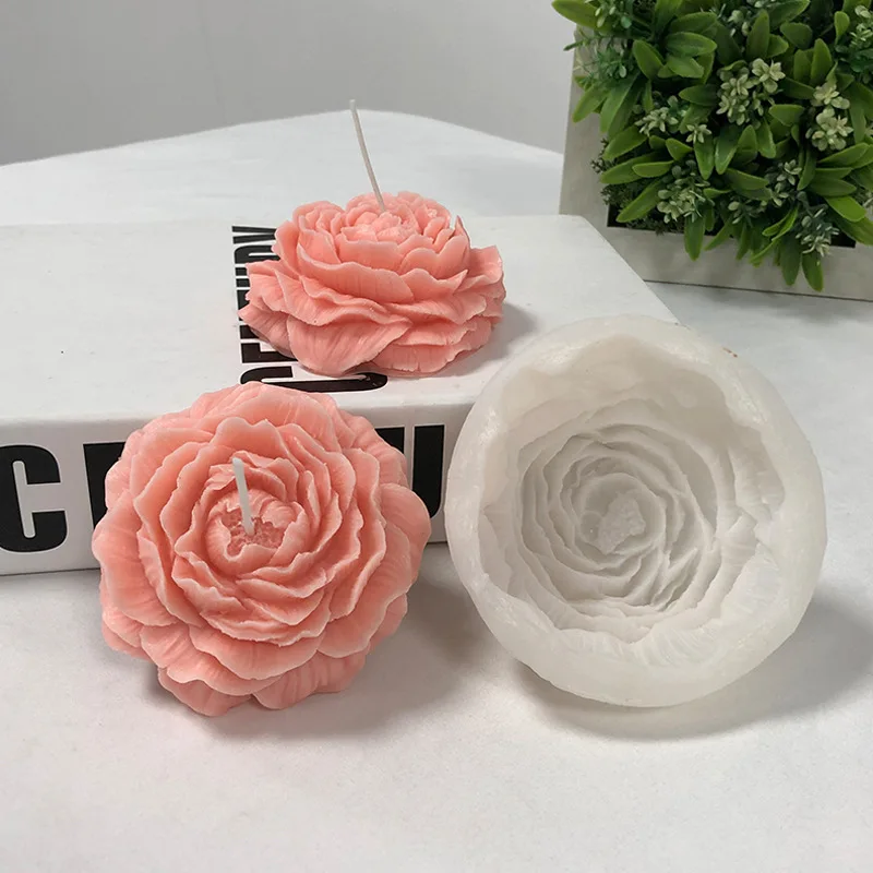 New-3D-Peony-Flower-Silicone-Candle-Mold-Diy-Handmade-Candle-Plaster ...