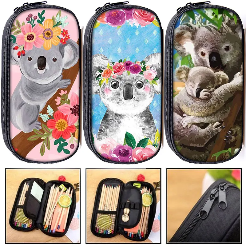 Kawaii Cartoon Koala Printing Pencil Bag Women Cosmetic Cases For ...