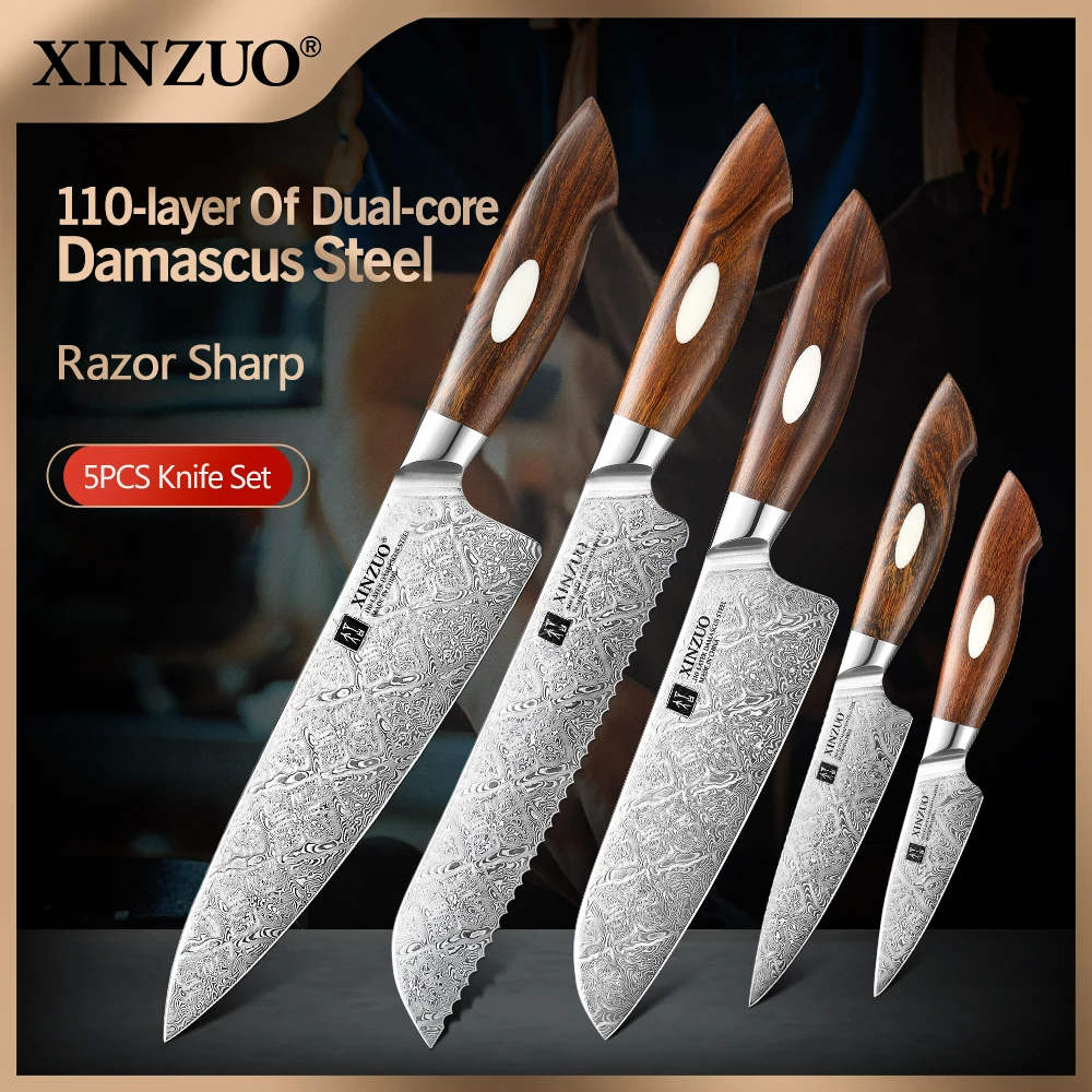 XINZUO-Five-Pieces-Set-Kitchen-Knife-Set-Professional-High-End-Damascus ...