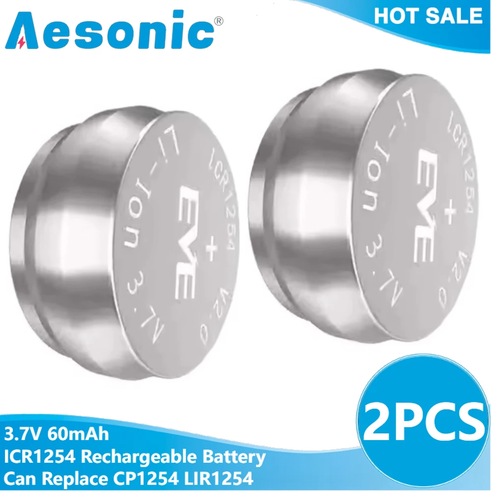 2PCS 3.7V 60mAh ICR1254 Rechargeable Button Battery CP1254 LIR1254 LIR ...