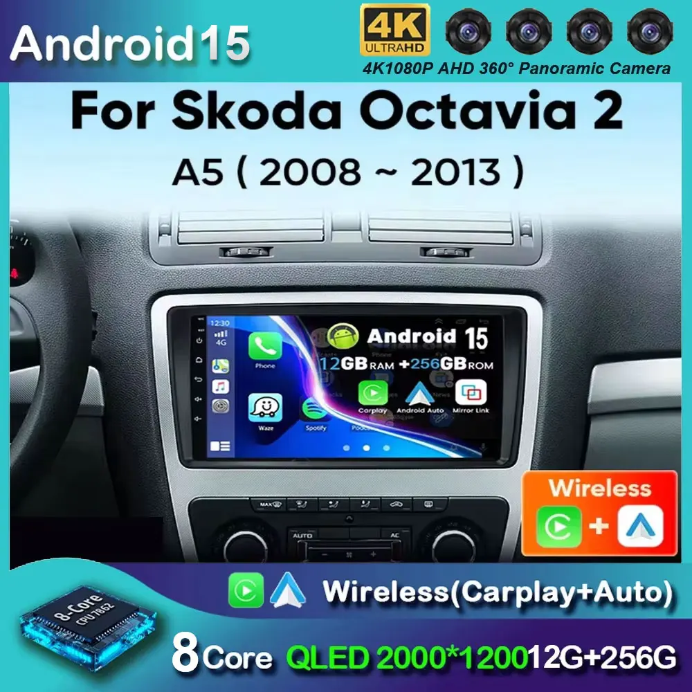 Android 15 Car Radio For Skoda Octavia A5 2 2008 - 2013 Wireless ...