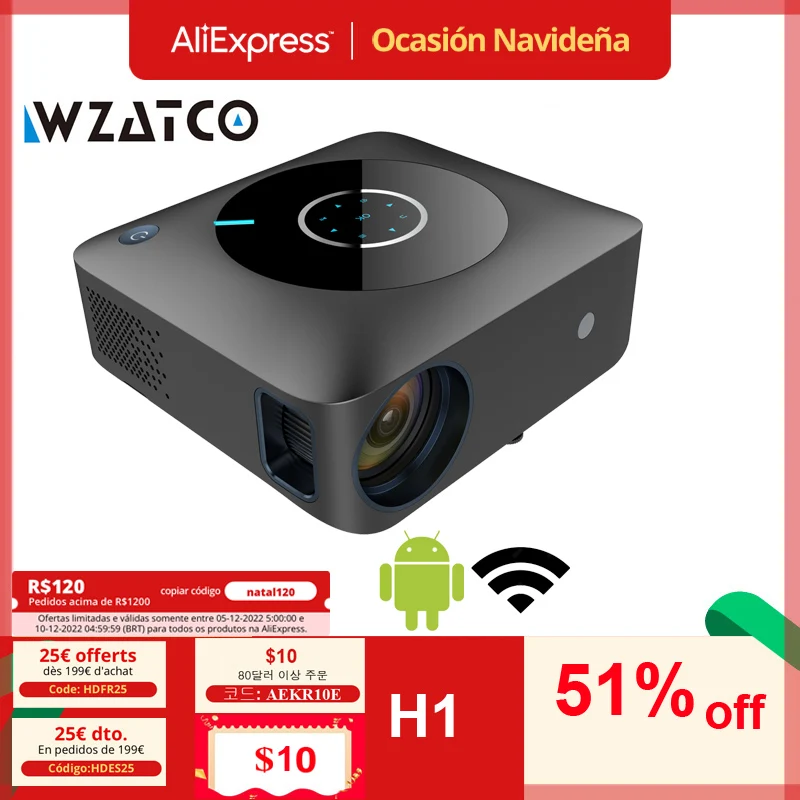 Wzatco H1 Full Hd 1920*1080p Led Projector Smart Android Wifi Video ...