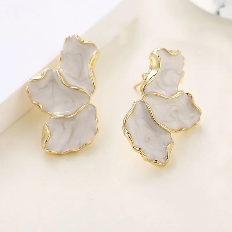 Irregular-Metal-Cream-Eanmel-Petal-Post-Earrings-for-Women-Heavy-Design ...