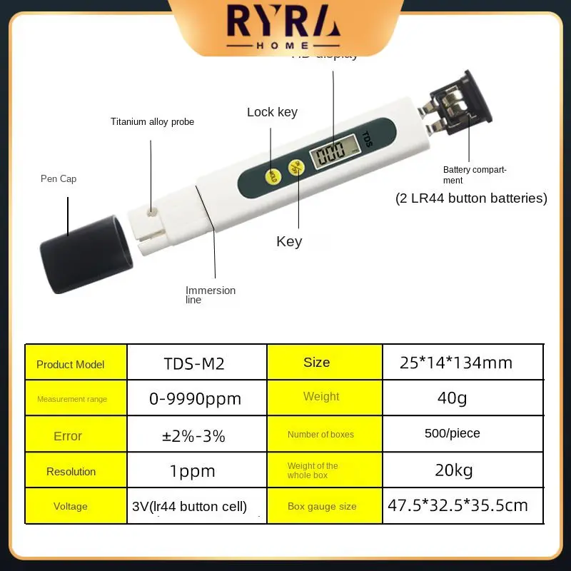 Tds Pen Low Power Household Ec Water Meter Titanium Alloy Probe 3 Seconds Measurement Acidity ...