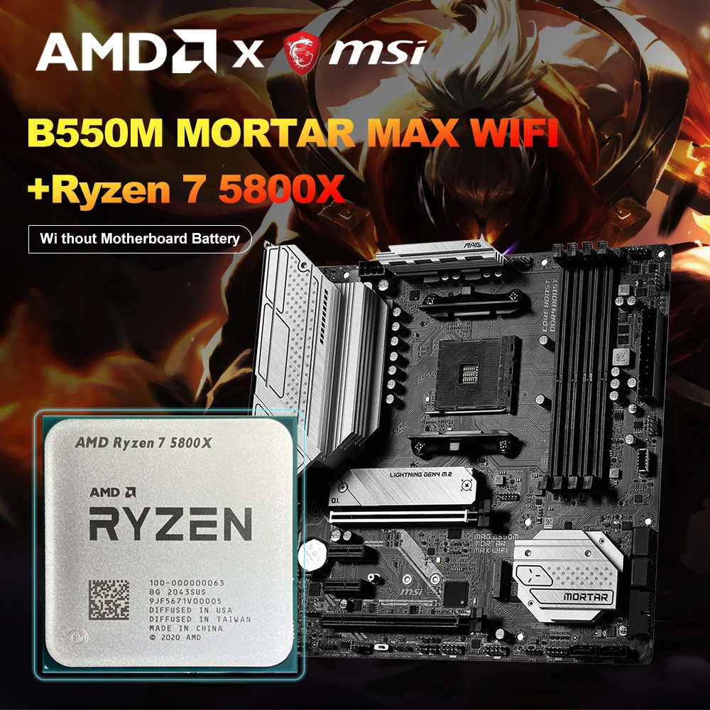 MSI New MAG B550M MORTAR MAX WIFI + Ryzen 7 5800X R7 5800X CPU Processador Micro ATX AMD B550M ...