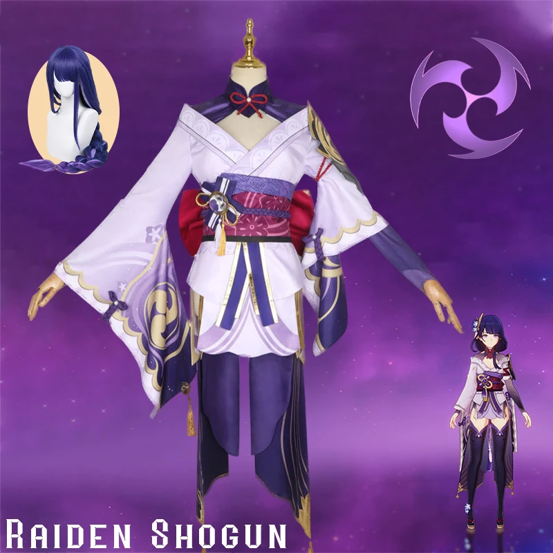 Genshin Impact Raiden Shogun Cosplay Costume Uniform Wig Anime Chinese ...
