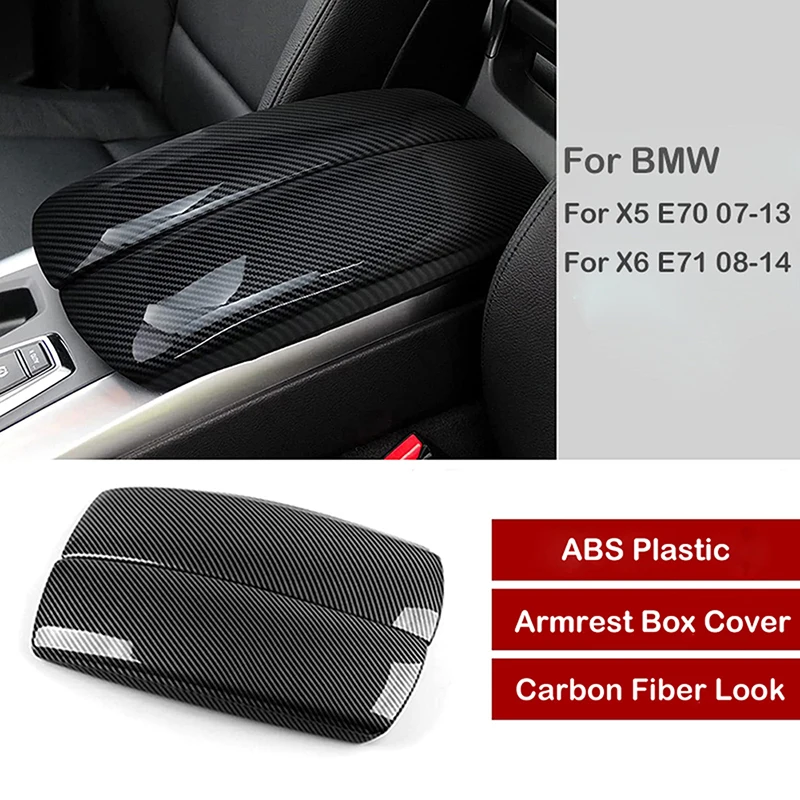 Car-Center-Armrest-Console-Box-Trim-Cover-Carbon-Fiber-Look-Fit-For-BMW ...