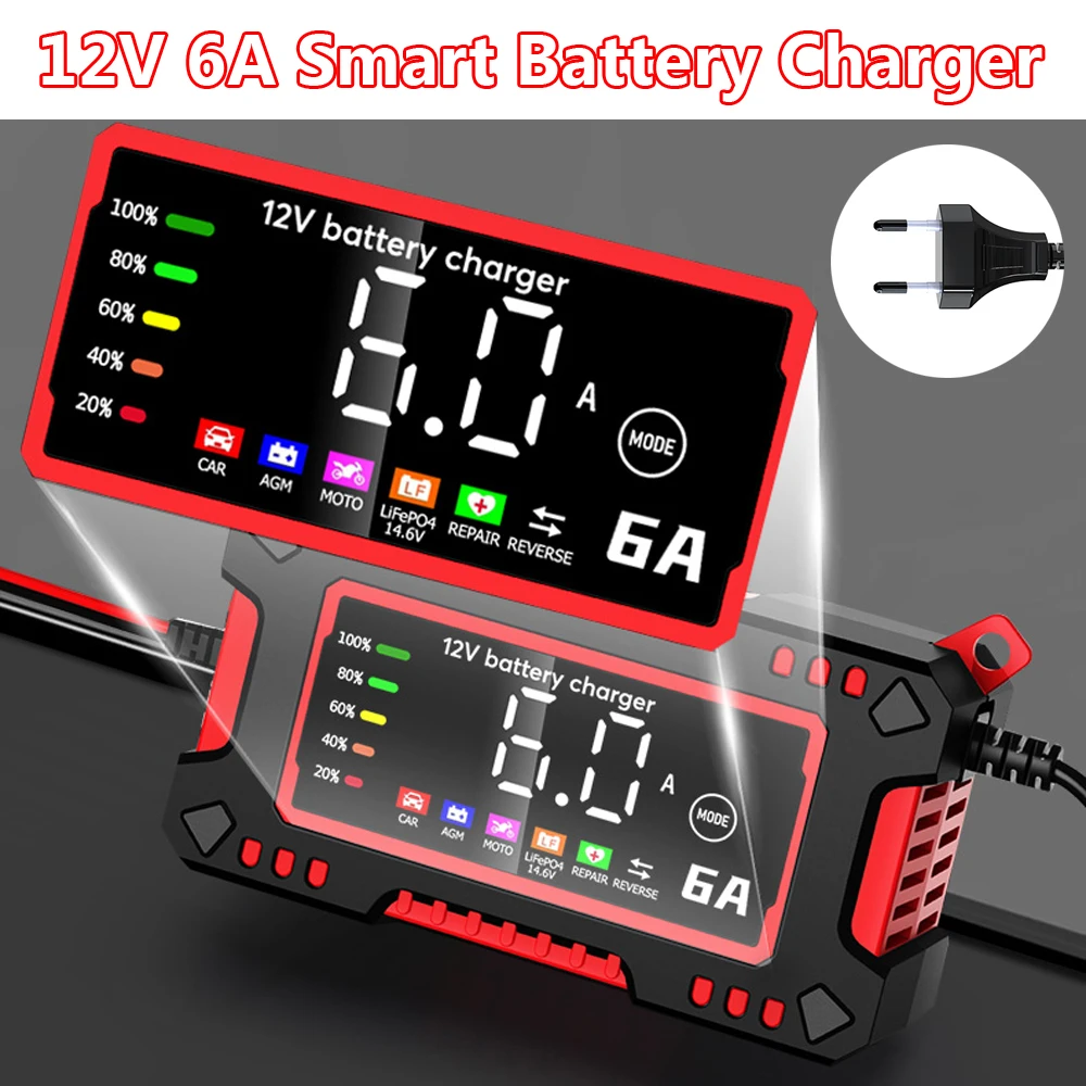 6A Smart Car Battery Charger Intelligent Pulse Repair for Acid-Lead ...