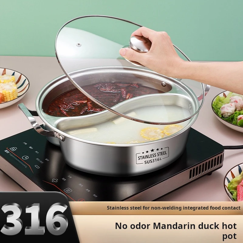316-Stainless-Steel-32cm-Divided-Hot-Pots-Fondue-Chinese-Soup-Hotpots-Induction-Cooker-Cooking ...