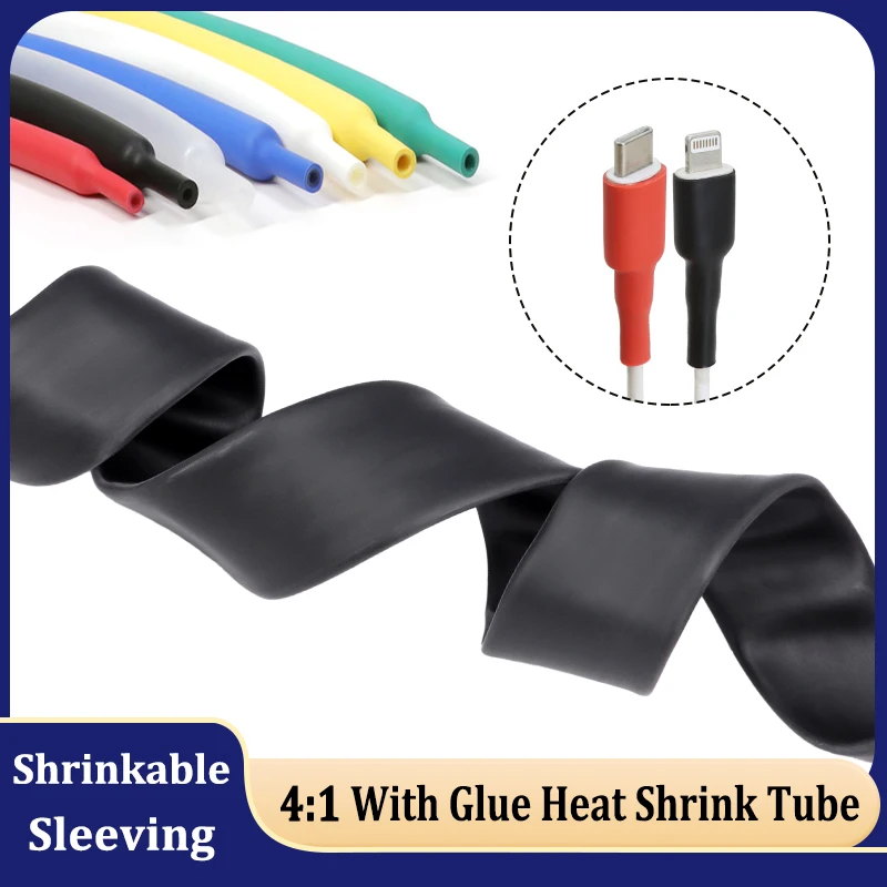 1/2/5M 4:1 With Glue Heat Shrink Tube 4/6/8/12/16/20/24/32/36/40/52mm ...