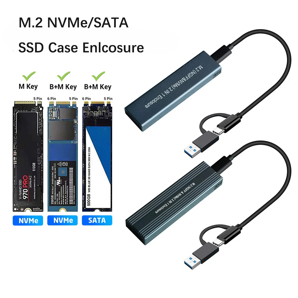 SSD M2 NVMe Case,Dual Protocol NVME PCIe NGFF SATA M2 SSD Adapter Case ...