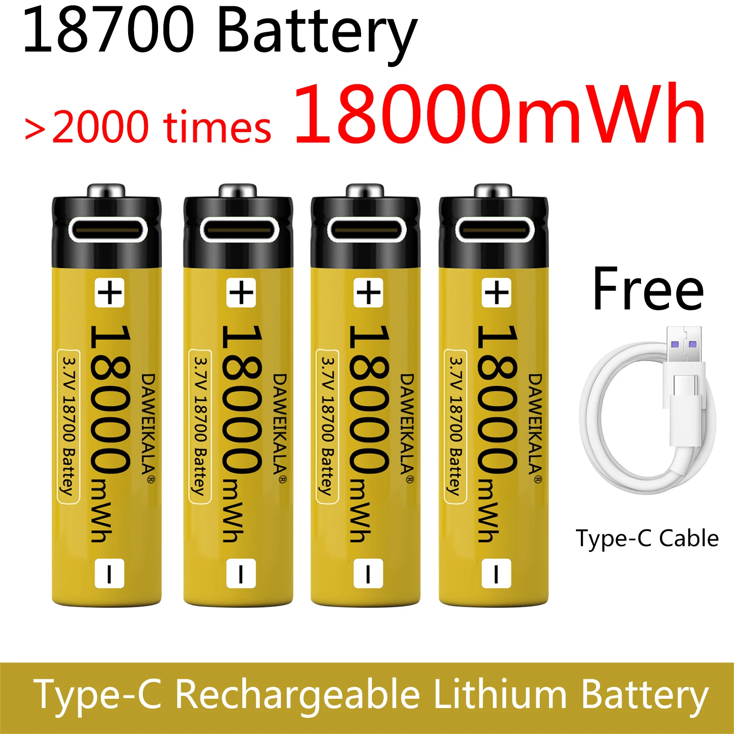 18650-Battery-USB-Type-C-18700-3-7V-18000mWh-USB-Rechargeable-Li-ion ...