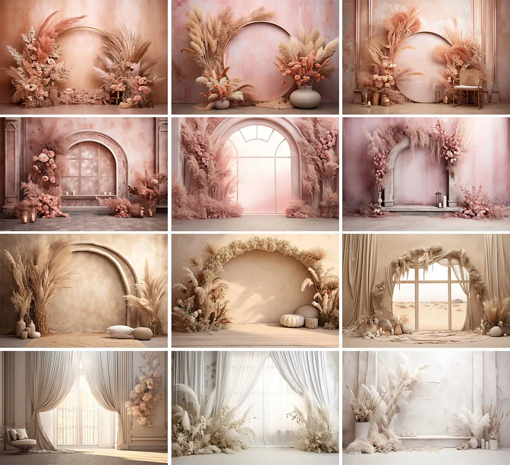 Mehofond-Photography-Background-Boho-Pampas-Grass-Floral-Wall-Maternity ...