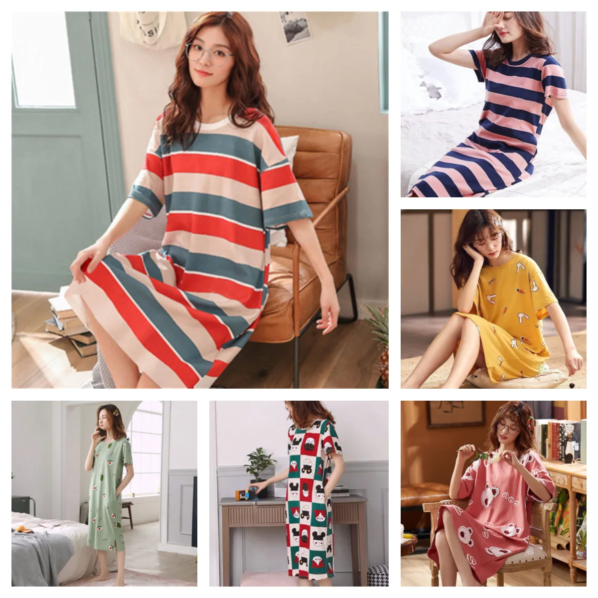 Women-Sleeping-Dress-Korean-Short-Sleeve-Nightgown-2022-Summer-Plus ...