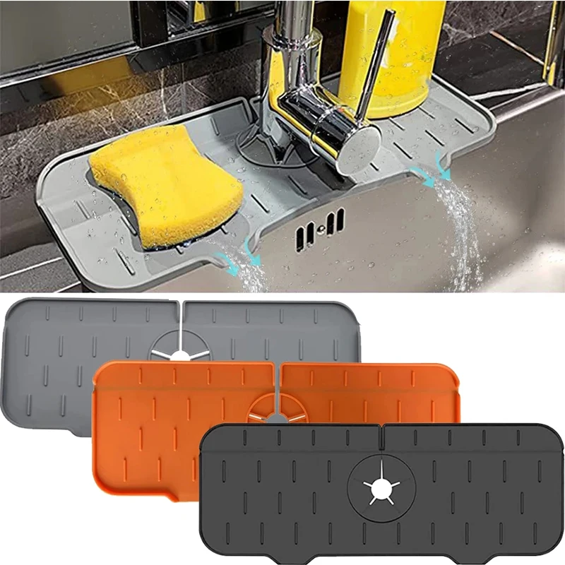 Faucet Absorbent Mat Silicon Kitchen Sink Splash Guard Drain Pad Water ...