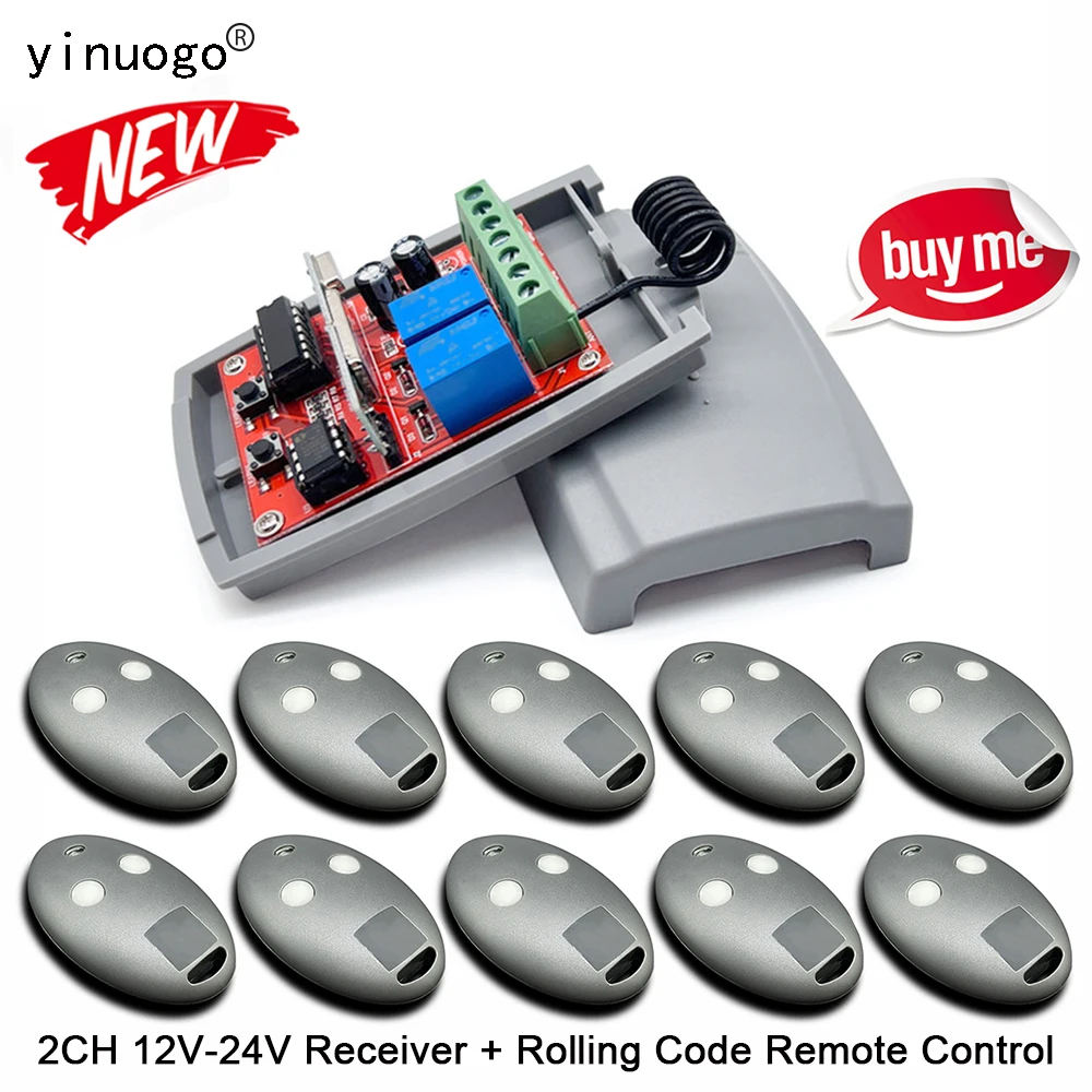 433MHz Garage Door Receiver 12V 24V 2CH + 433MHz Rolling Code MITTO2 ...