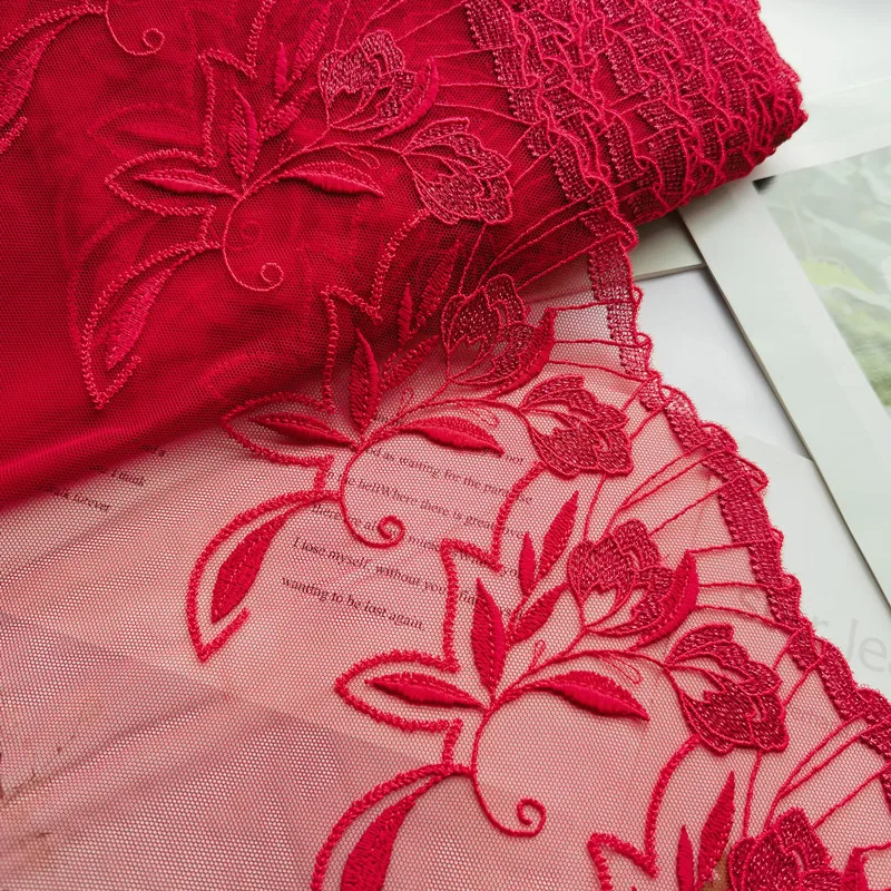 15Yards Exquisite Red Flower Lace Embroidery Mesh Tulle Embroidered ...