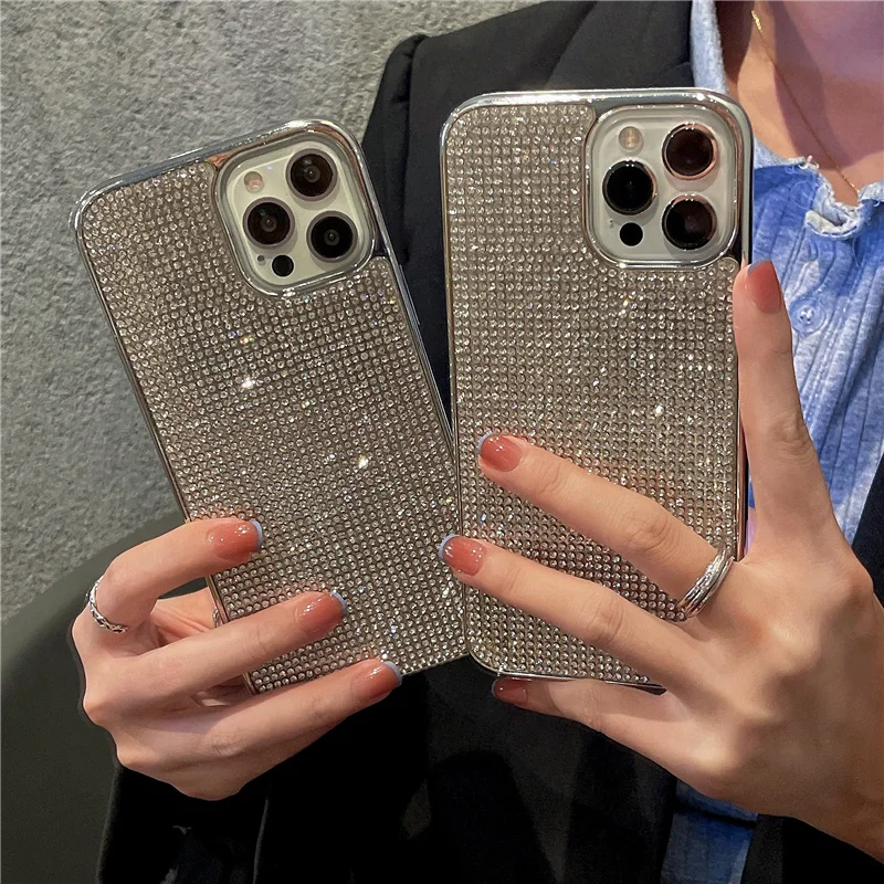 Luxury-Rhinestones-Metal-Plating-Glitter-Case-For-iPhone-15-14-13-12-11 ...
