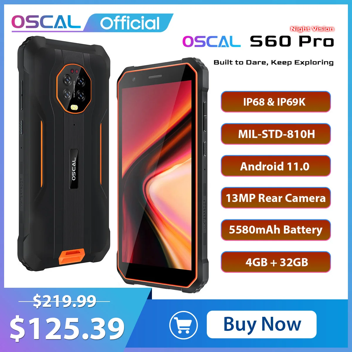 OSCAL Smartphone S60 Pro, teléfono móvil resistente al agua IP68, con visión nocturna, pantalla ...