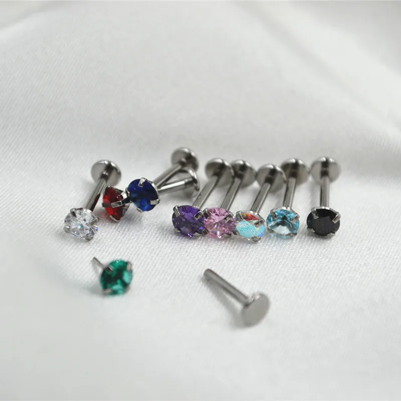 50pcs Body Jewelry 16Gx8x4mm CZ Push In Lip Morne Rings Earrings Stud ...