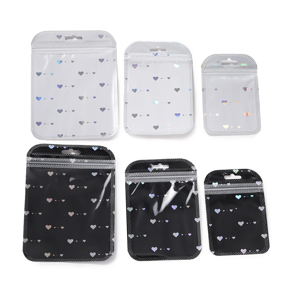 50pcs-Black-White-Laser-Heart-Resealable-Mylar-Pouch-Bag-with-Ziplock ...