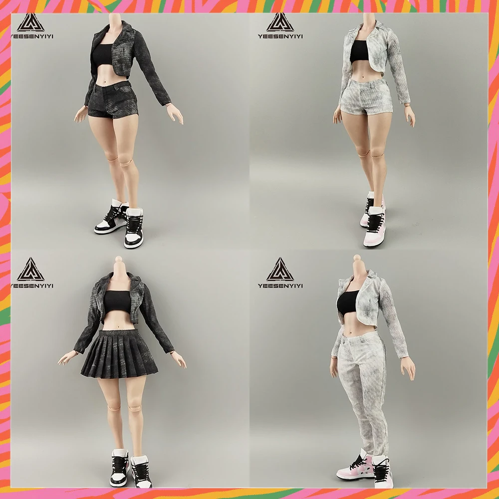 1/6 Scale Female Fashion Tube Top Printed Coat Shorts Pants Pleated ...