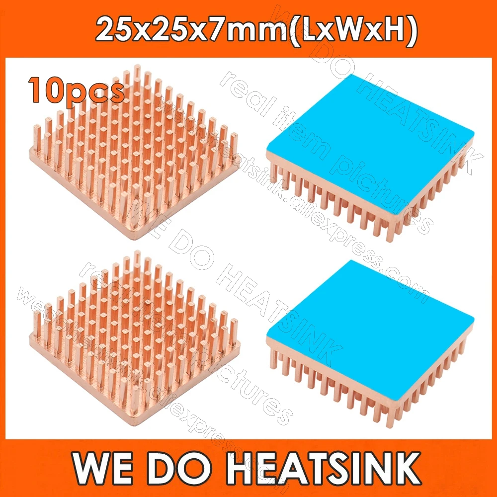 10pcs-Free-Shipping-25x25x7mm-Square-Pure-Copper-Pin-Fins-Heatsink ...