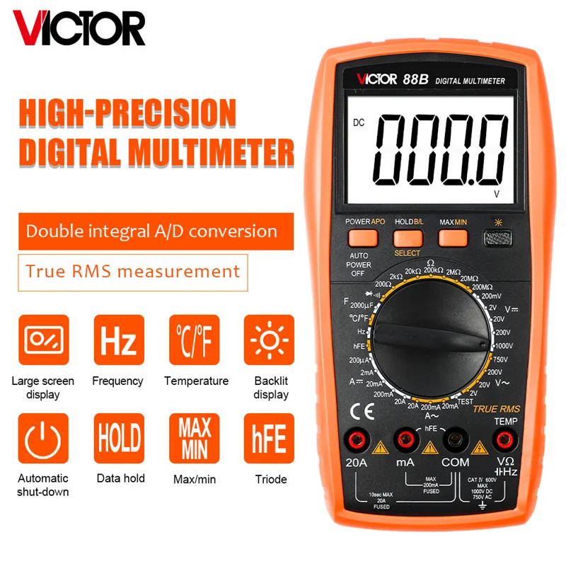 Victor-88B-Digital-Multimeter-Ture-RMS-2000-Counts-LCD-Tester-New ...