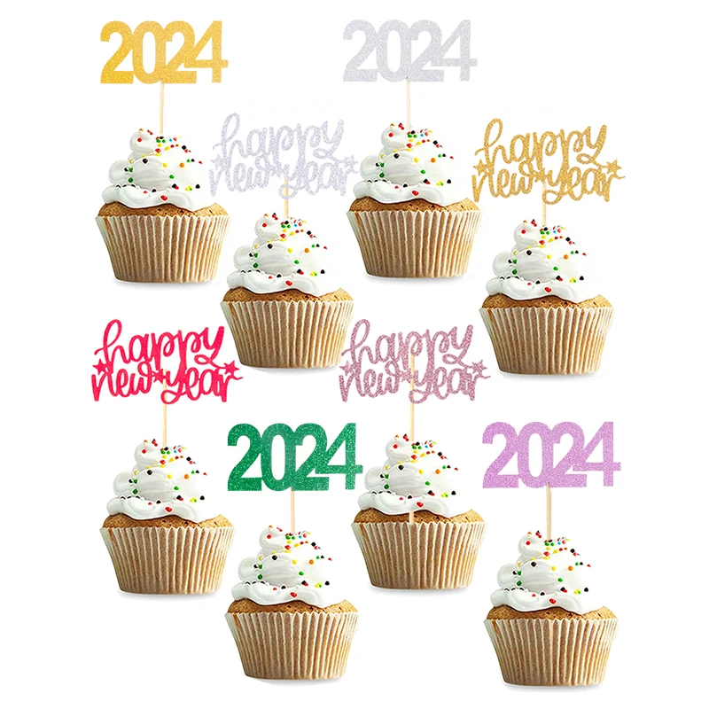 12pcs-Glitter-2024-Cake-Toppers-Happy-New-Year-Toothpick-Home-New-Year ...
