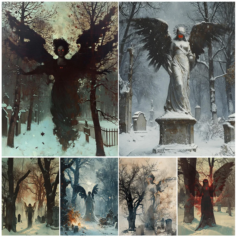 The-Scary-Angel-Of-Winter-Vintage-Wall-Art-Canvas-Painting-Creepy ...