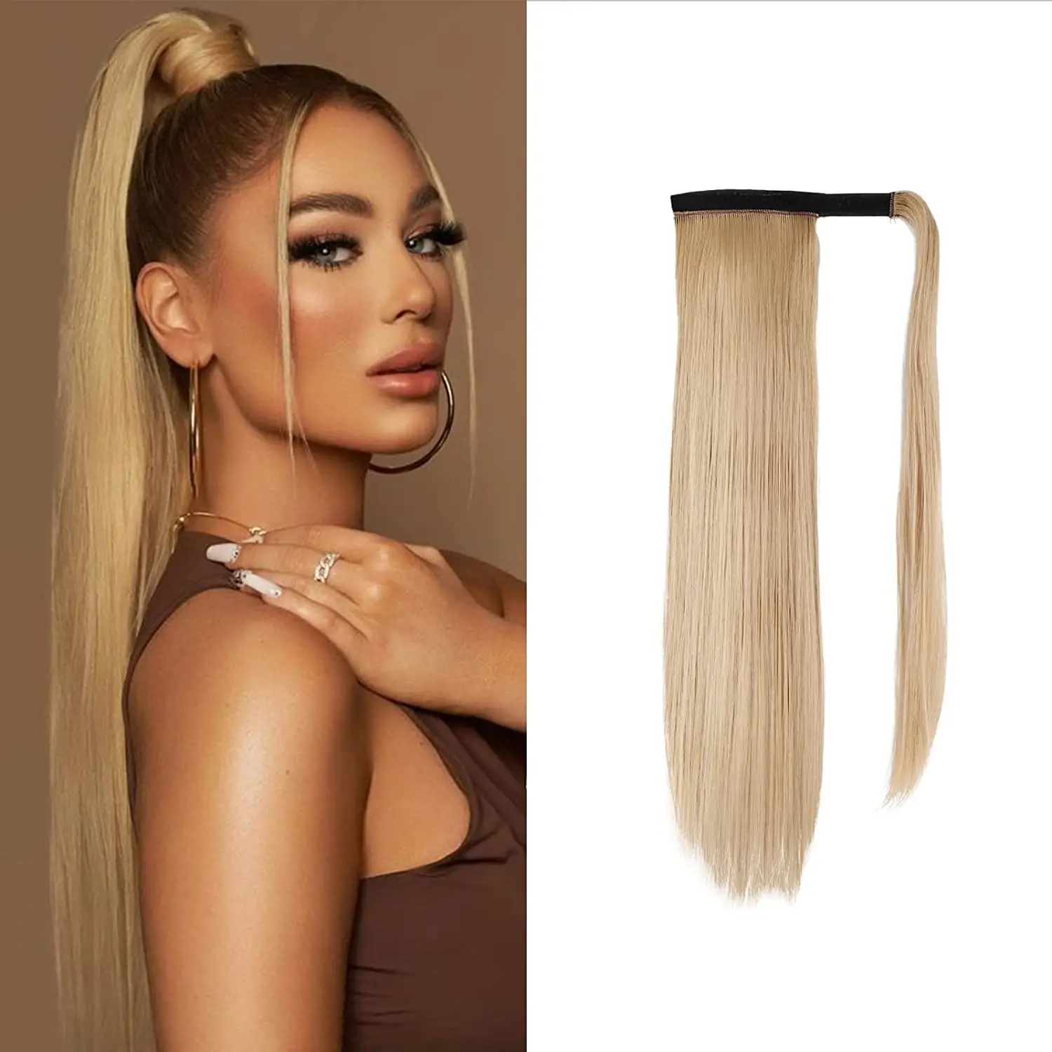 Synthetic Fake Hair Pieces Afro Long Straight Drawstring Ponytail Hair ...